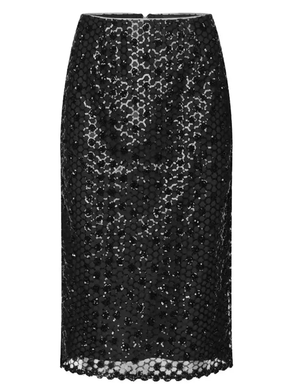 ROTATE BY BIRGER CHRISTENSEN Sequin Midi Skirt With Zip Front Lined - Nero