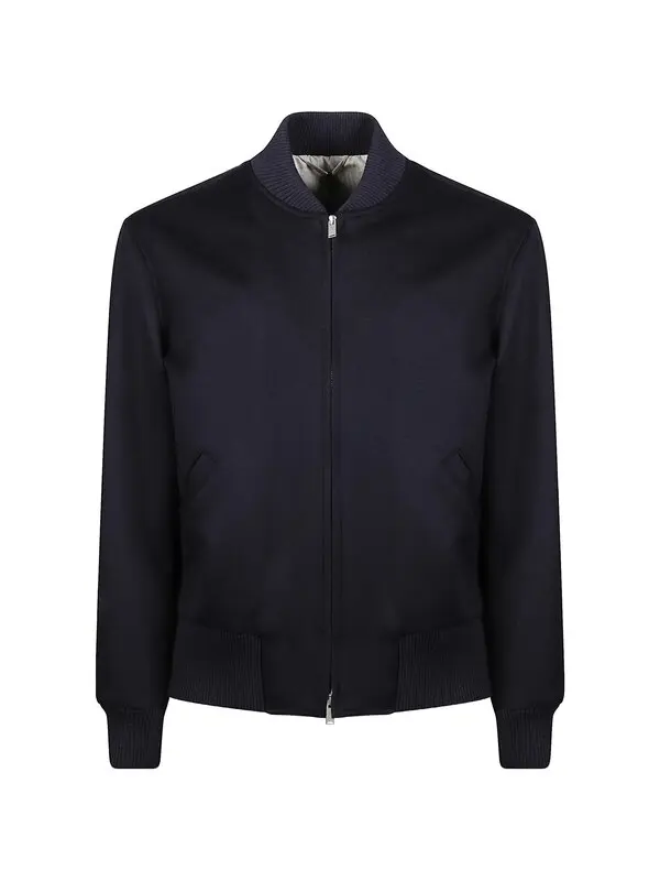 LARDINI Ribbed Band-collar Wool Jacket With Two-way Zip