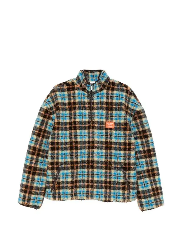 Drole De Monsieur Sherpa Jacket With Checkered Design, Stand-up Collar & Half Zip - Multicolor