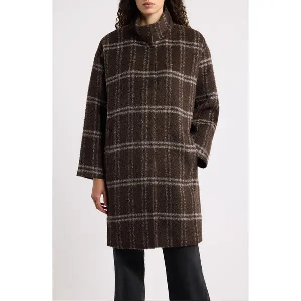 Eileen Fisher High Collar Grid Alpaca Blend Coat