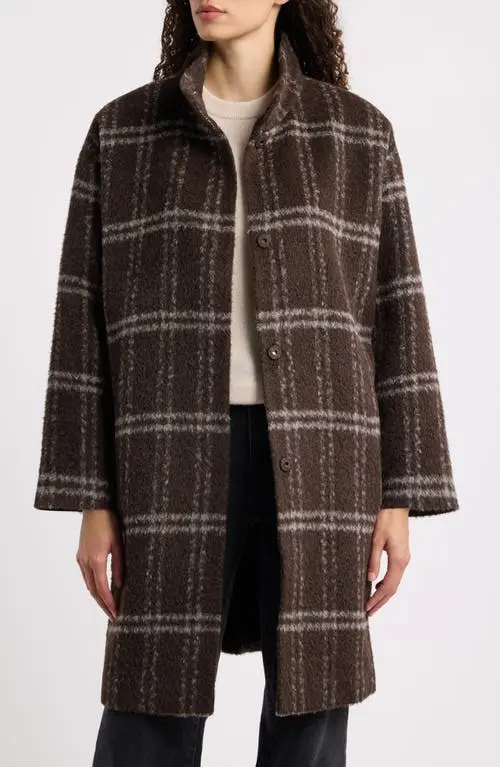 Eileen Fisher High Collar Grid Alpaca Blend Coat