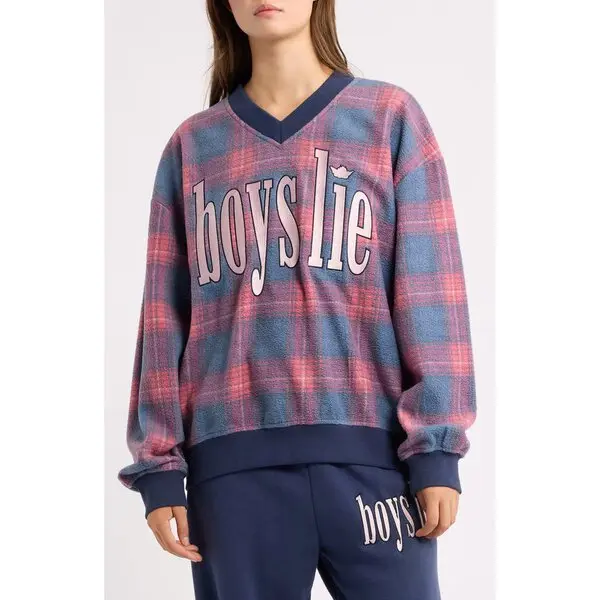 BOYS LIE Kelly Hayley Graphic Plaid V-neck Sweatshirt