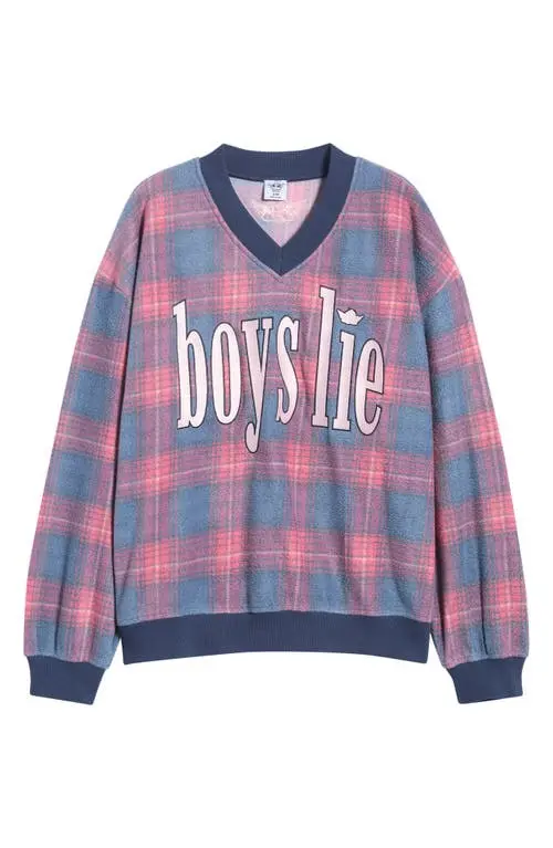 BOYS LIE Kelly Hayley Graphic Plaid V-neck Sweatshirt