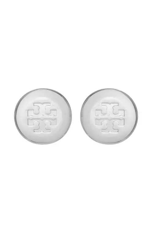 Tory Burch Icon Round Stud Earrings - Light Silver