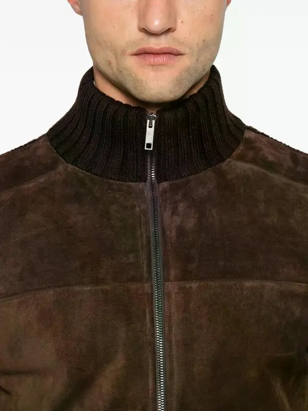 DANIELE FIESOLI Suede-panelled Ribbed-knit Cardigan