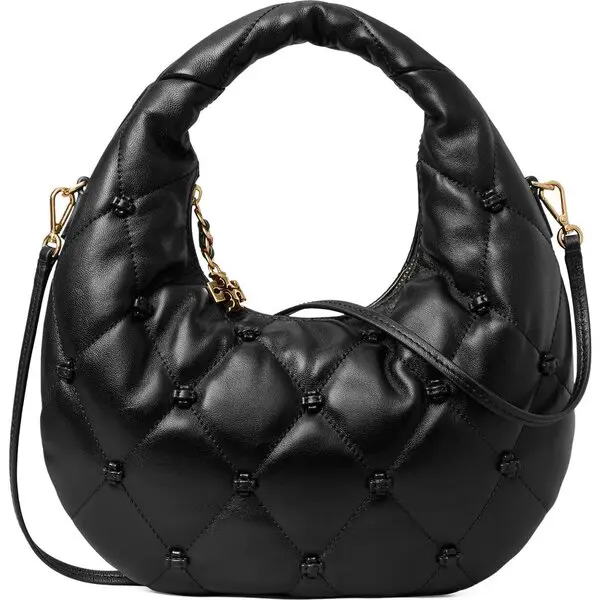 Tory Burch Bunny Knot Leather Crescent Bag - Black