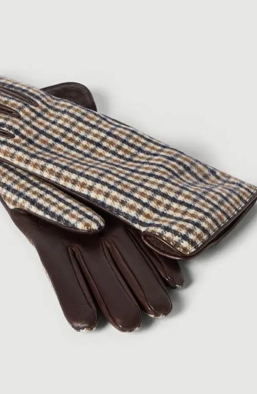 Brunello Cucinelli Checked Virgin Wool Flannel And Leather Gloves
