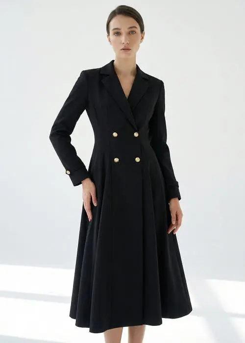 EXQUISE Coralie Wrap Neck Midi Blazer Dress - Black