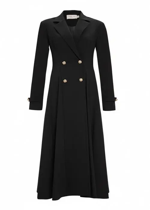 EXQUISE Coralie Wrap Neck Midi Blazer Dress - Black