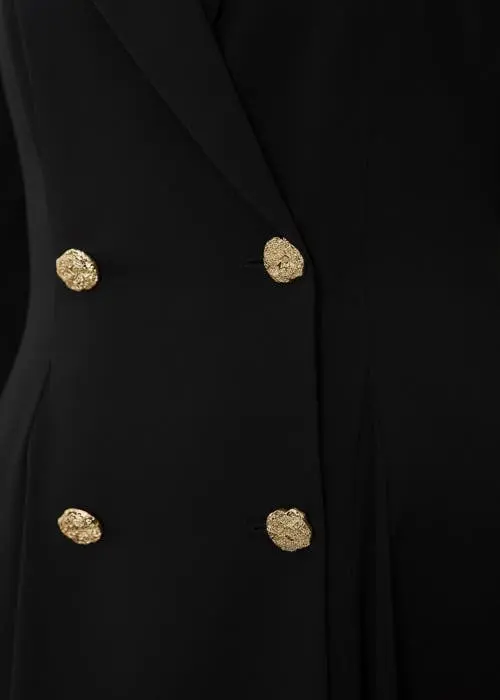 EXQUISE Coralie Wrap Neck Midi Blazer Dress - Black