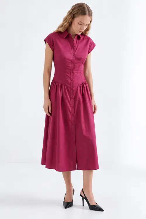 EXQUISE Dropped Sleeve Fitted Midi Dress