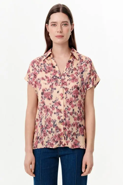 EXQUISE Dropped Sleeve Button-front Satin Shirt - Multi Color