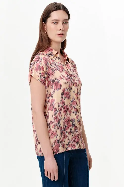 EXQUISE Dropped Sleeve Button-front Satin Shirt