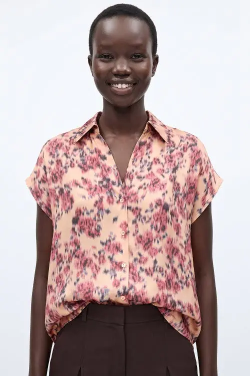 EXQUISE Dropped Sleeve Button-front Satin Shirt