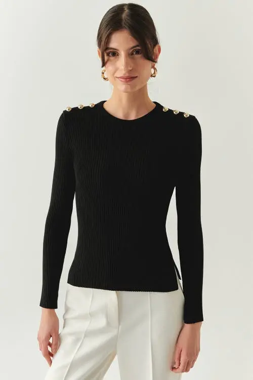 EXQUISE Delphine Long Sleeve Ribbed Knit Blouse