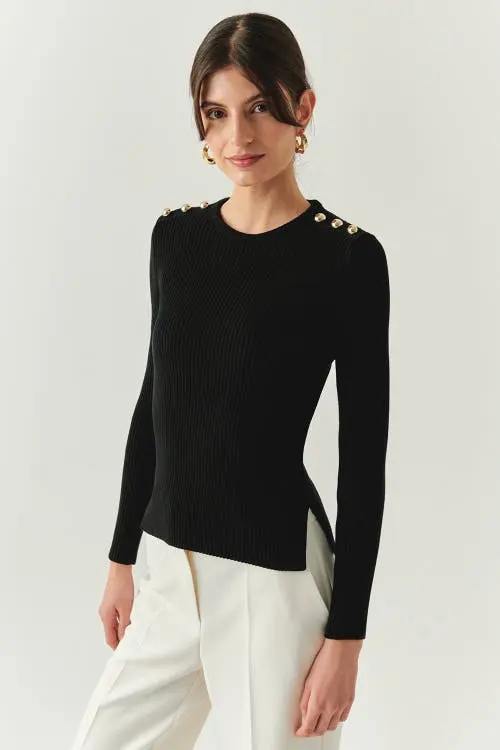EXQUISE Delphine Long Sleeve Ribbed Knit Blouse