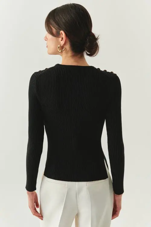 EXQUISE Delphine Long Sleeve Ribbed Knit Blouse