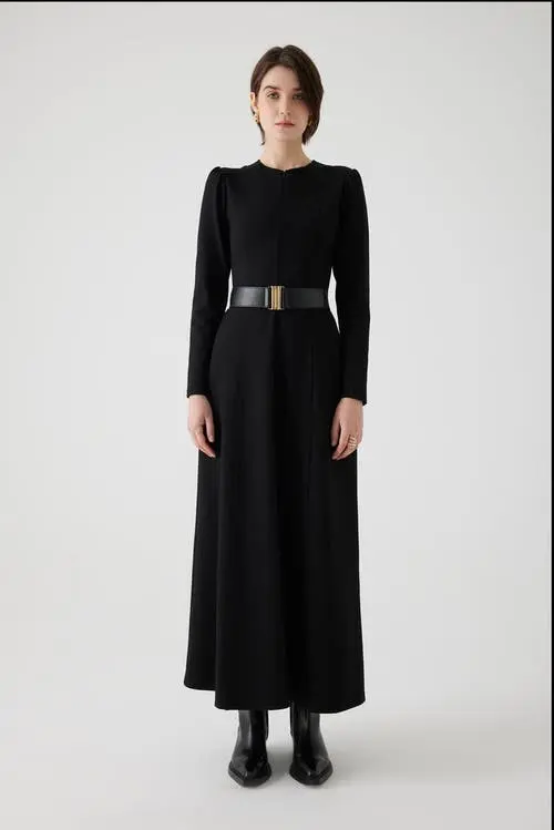 EXQUISE Anthea Belted Long Sleeve Maxi Dress