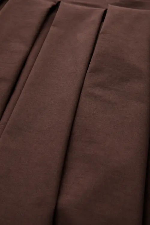 EXQUISE High Waist Pleated Midi Skirt With Buckle Belt - Brown