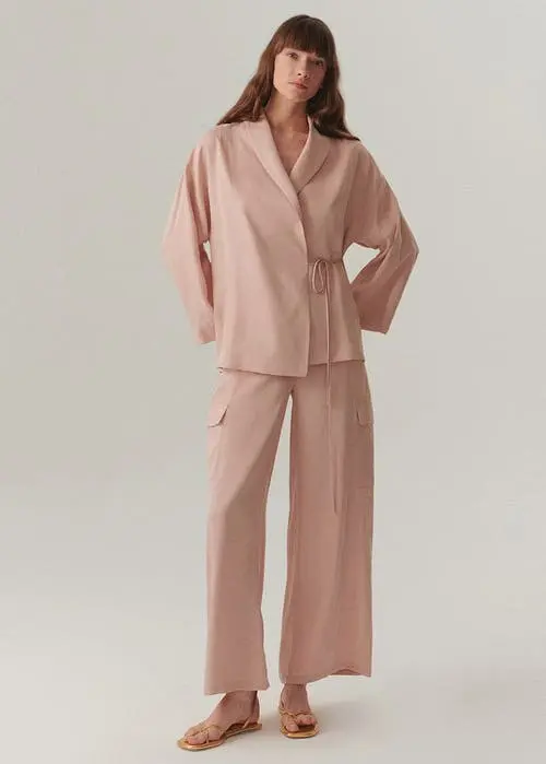 EXQUISE Molly Wrap Tie Modal Jacket