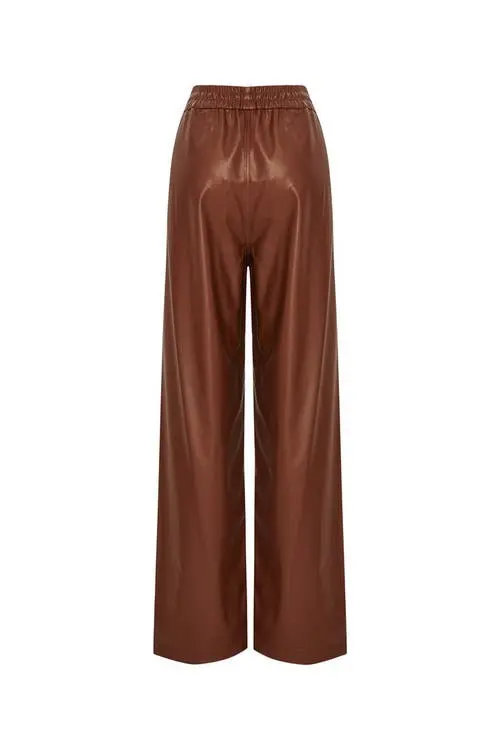 EXQUISE Vegan Leather Trousers With Pockets And Elastic Waist