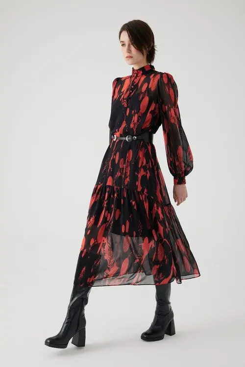 EXQUISE Allyn Tie Chiffon Midi Dress