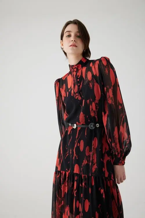 EXQUISE Allyn Tie Chiffon Midi Dress
