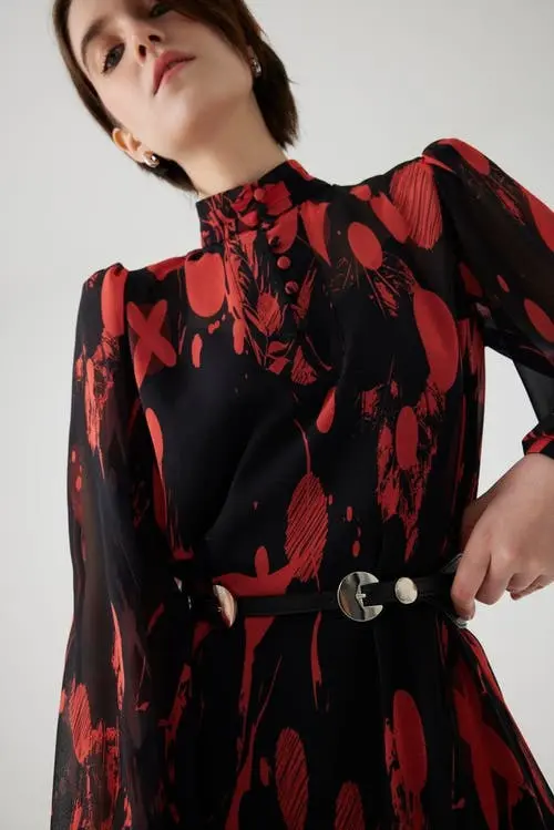 EXQUISE Allyn Tie Chiffon Midi Dress