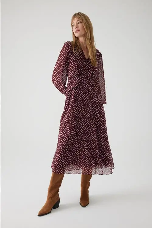 EXQUISE Aiyanna Chiffon Midi Dress - Red