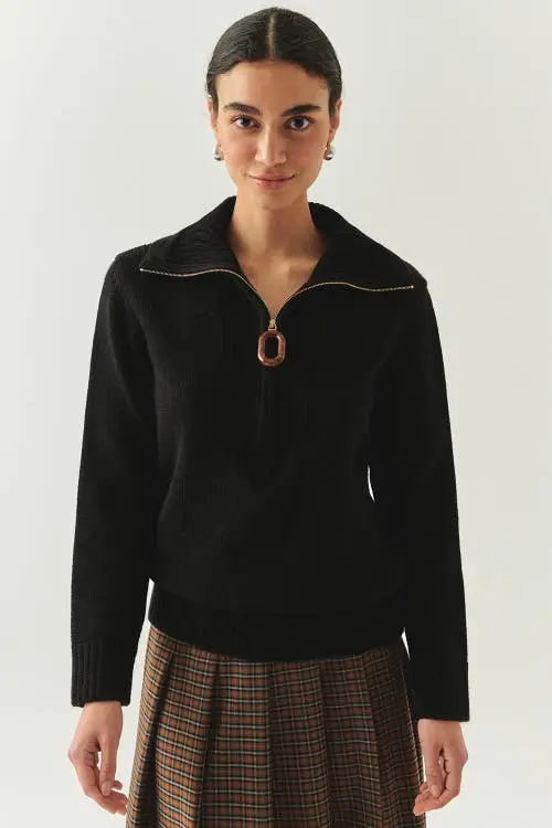 EXQUISE Addison Wide Collar Zip Detail Sweater