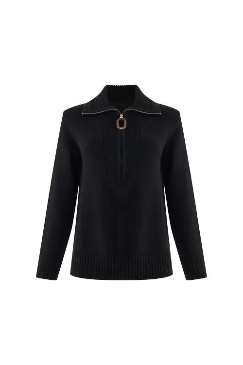 EXQUISE Addison Wide Collar Zip Detail Sweater