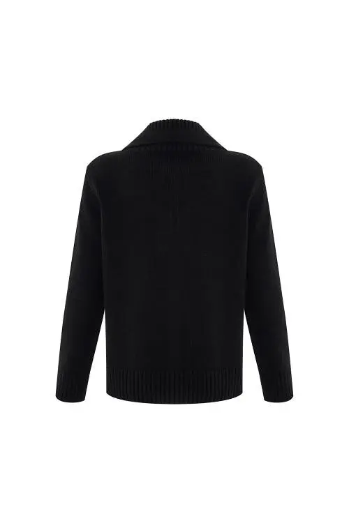 EXQUISE Addison Wide Collar Zip Detail Sweater