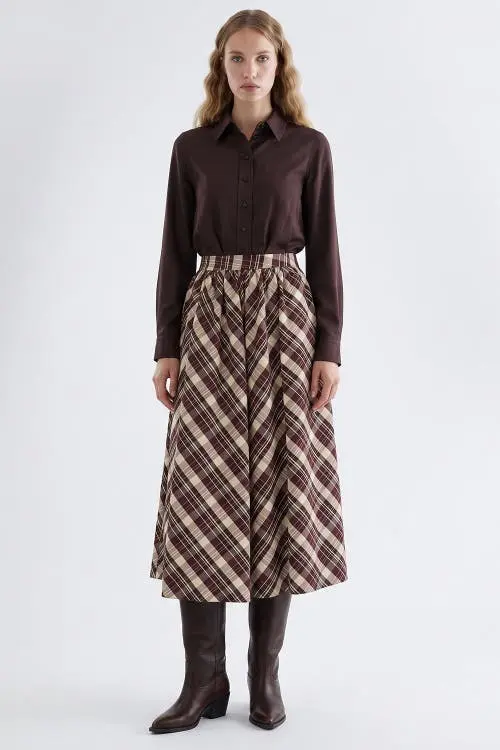EXQUISE Pleated Midi Skirt With Pockets - Multi Color