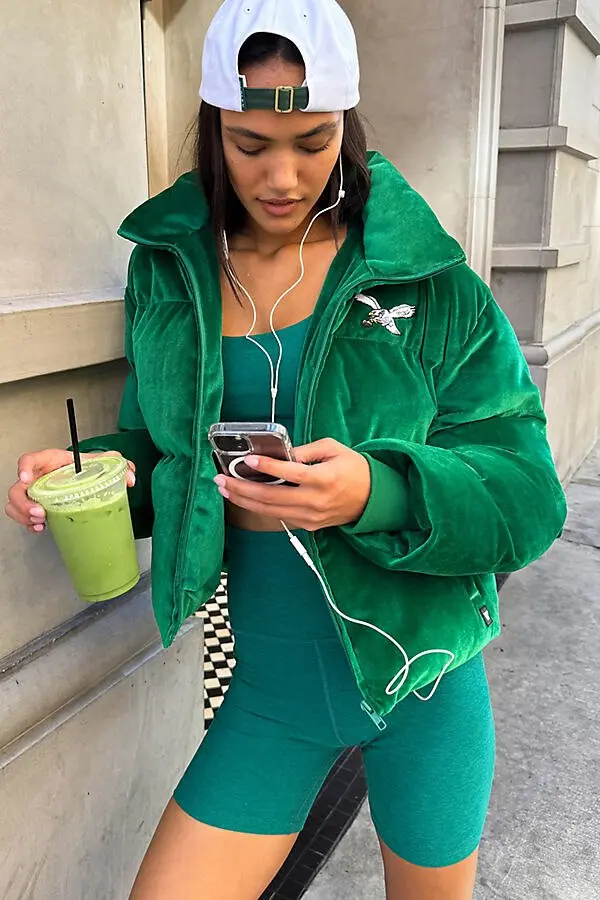 THE WILD COLLECTIVE Nfl Velvet Puffer Coat Jacket - Eagles
