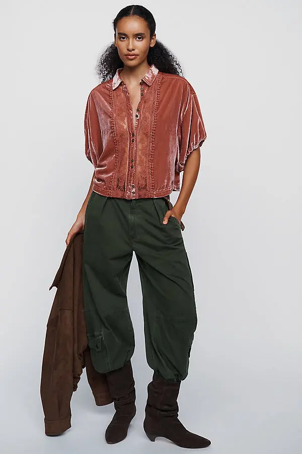 PILCRO Qucy Velvet Lace Blouse - Rose