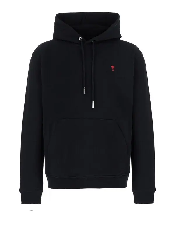 AMI Paris Hoodie With Red De Coeur Logo, Cotton - Black