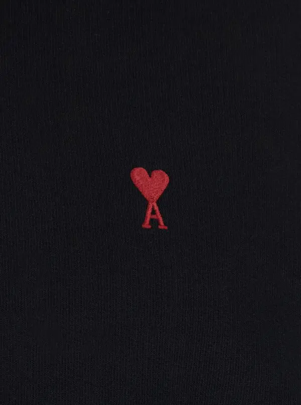 AMI Paris Hoodie With Red De Coeur Logo, Cotton - Black