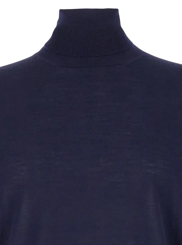 LEPLAIN Turtleneck With Ribbed Details In Navy Blue For