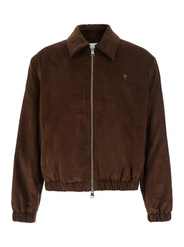 AMI Paris Jacket Imbottita Con Zip In Tessuto Tecnica Marrone Uomo - Multicolor