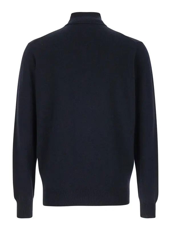 LEPLAIN Turtleneck Sweater With Long Sleeves In Merino Wool And Silk Blend Dark Blue