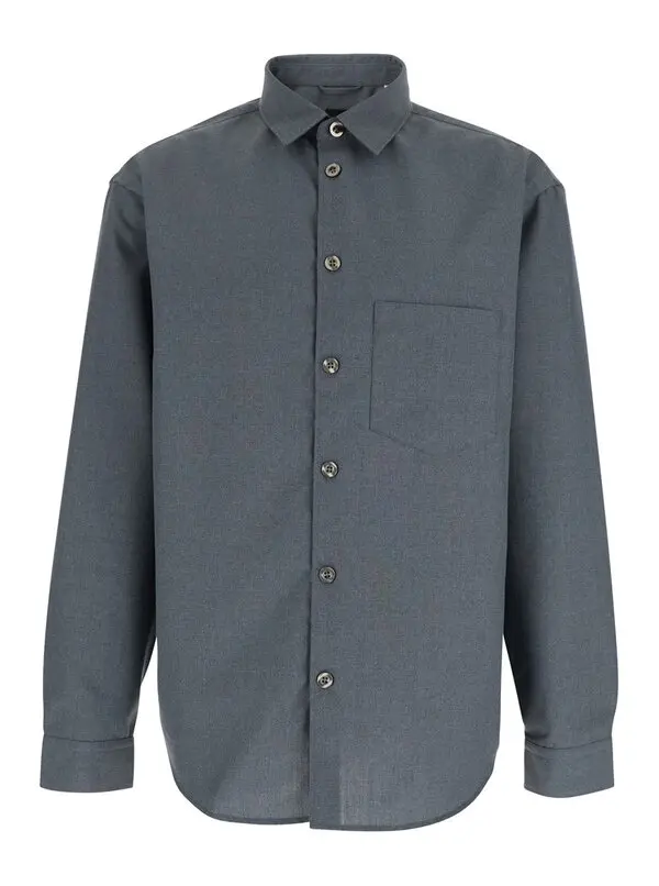 LEPLAIN Grey Shirt With Classic Collar In Virgin Wool Blend