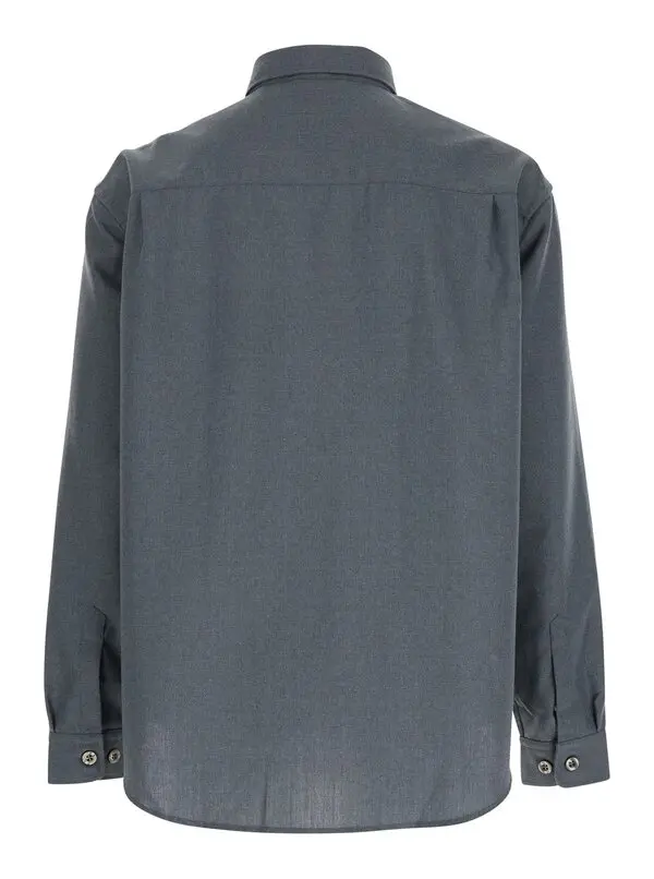 LEPLAIN Grey Shirt With Classic Collar In Virgin Wool Blend