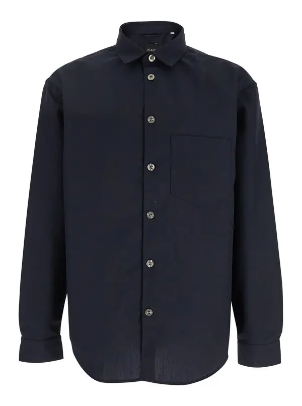 LEPLAIN Blue Shirt With Classic Collar In Virgin Wool Blend