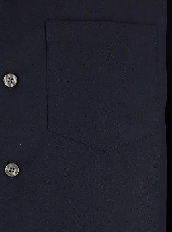 LEPLAIN Blue Shirt With Classic Collar In Virgin Wool Blend