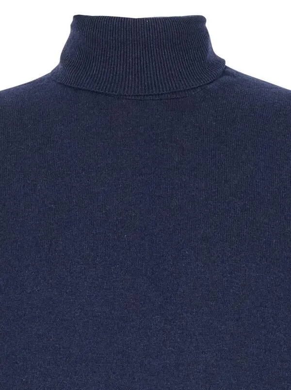 LEPLAIN Turtleneck Sweater With Long Sleeves In Merino Wool And Silk Blend Blue