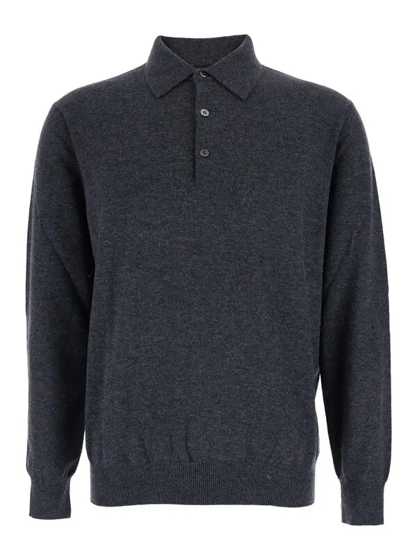 LEPLAIN Grey Sweater With Polo Shirt Style Collar And Long Sleeves In Wool Blend