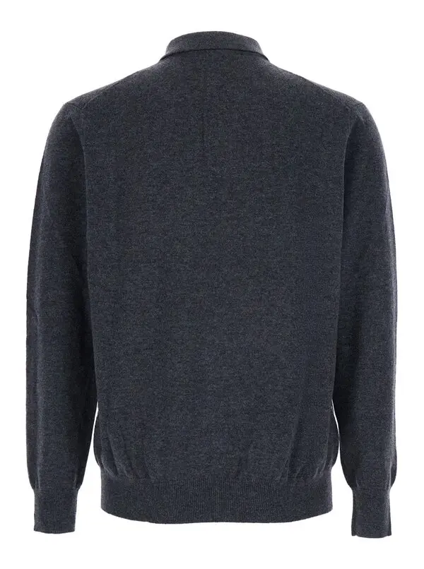 LEPLAIN Grey Sweater With Polo Shirt Style Collar And Long Sleeves In Wool Blend