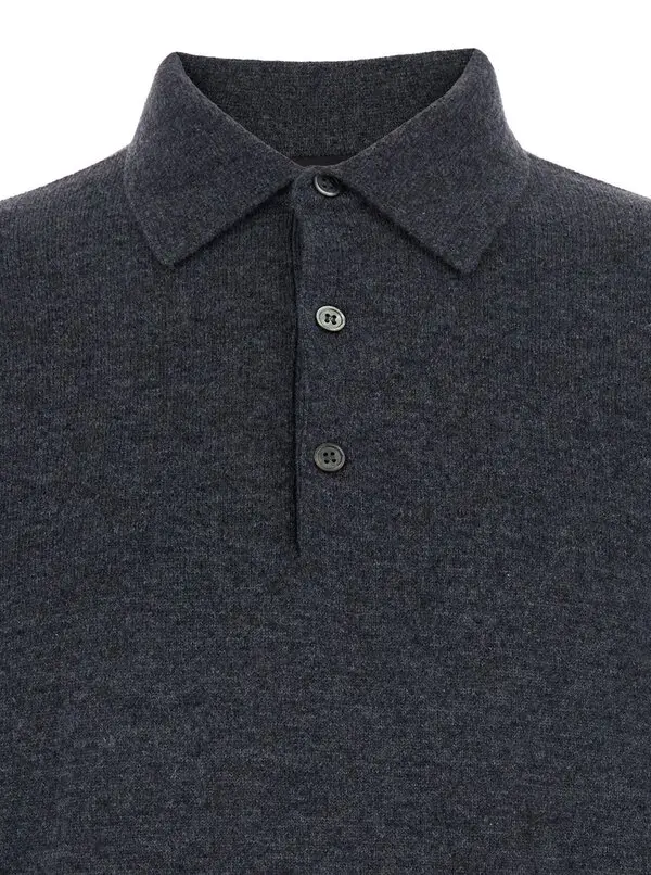 LEPLAIN Grey Sweater With Polo Shirt Style Collar And Long Sleeves In Wool Blend