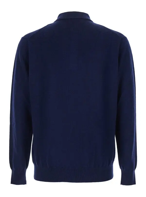 LEPLAIN Blue Sweater With Polo Shirt Style Collar And Long Sleeves In Wool Blend