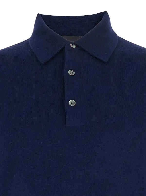 LEPLAIN Blue Sweater With Polo Shirt Style Collar And Long Sleeves In Wool Blend